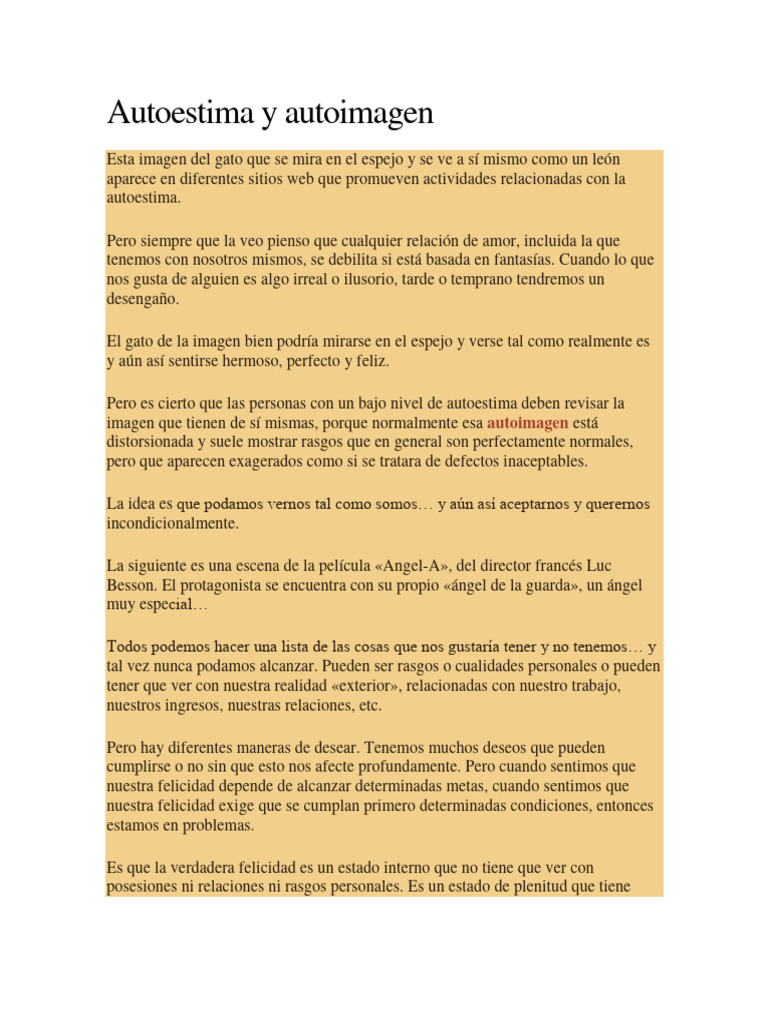Autoestima y Autoimagen | PDF | Autoestima | Felicidad