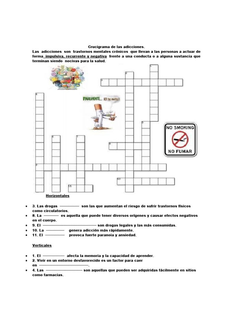 Crucigrama Adicciones | PDF | Drogas | La dependencia de sustancias
