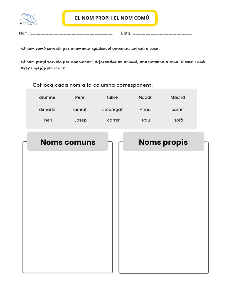 Fitxa Nom Propi I Nom Comú | PDF