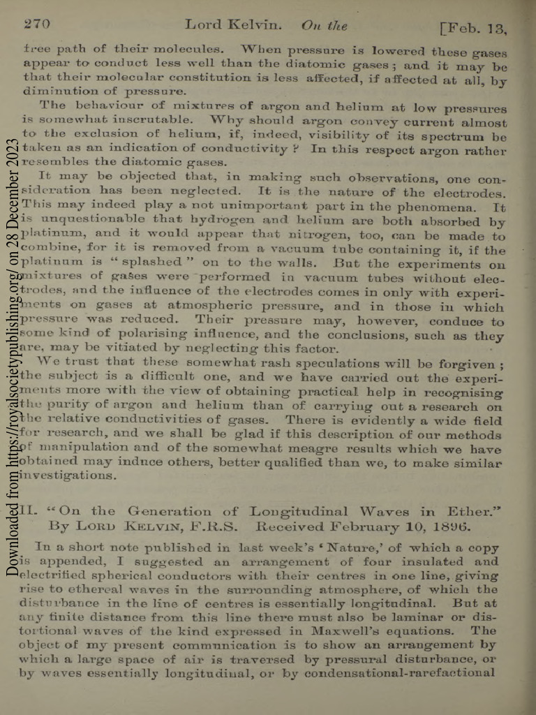 Thomson 1997 II On The Generation of Longitudinal Waves in Ether | PDF ...