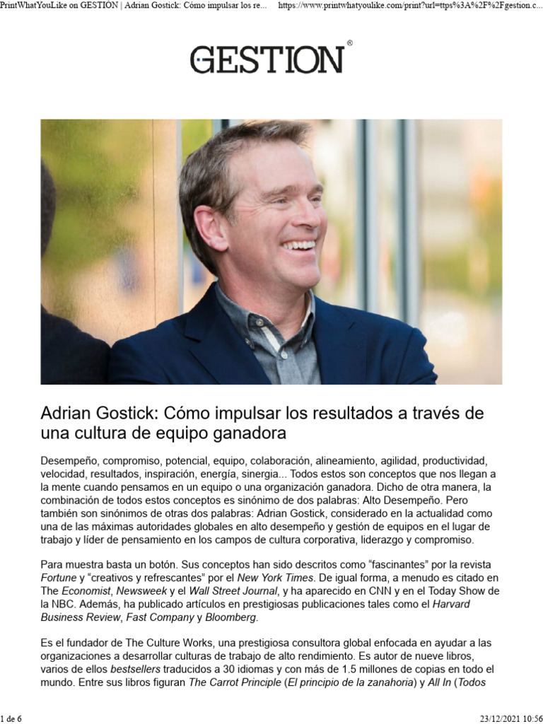 Gestion Adrian Gostick Como Impulsar Los Resultados A Traves de Una ...