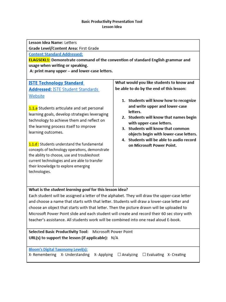 Bpts Basic Productivity Tools Lesson Idea | PDF | Letter Case | Project Based Learning
