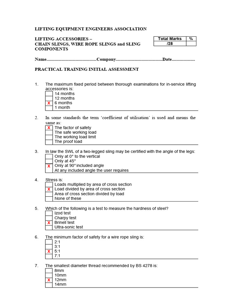 Lifting Accessories Chain, Wire, Slings Initial Test | PDF | Mechanical ...