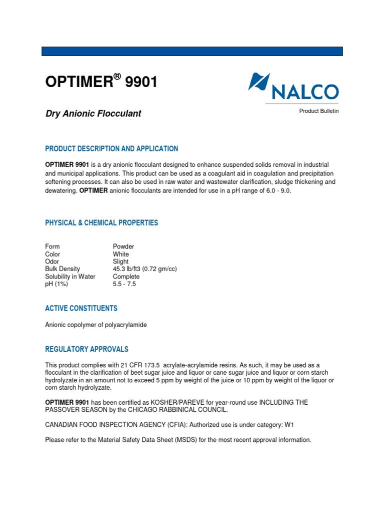 PB 9901-Nalco | Download Free PDF | Water | Polymers