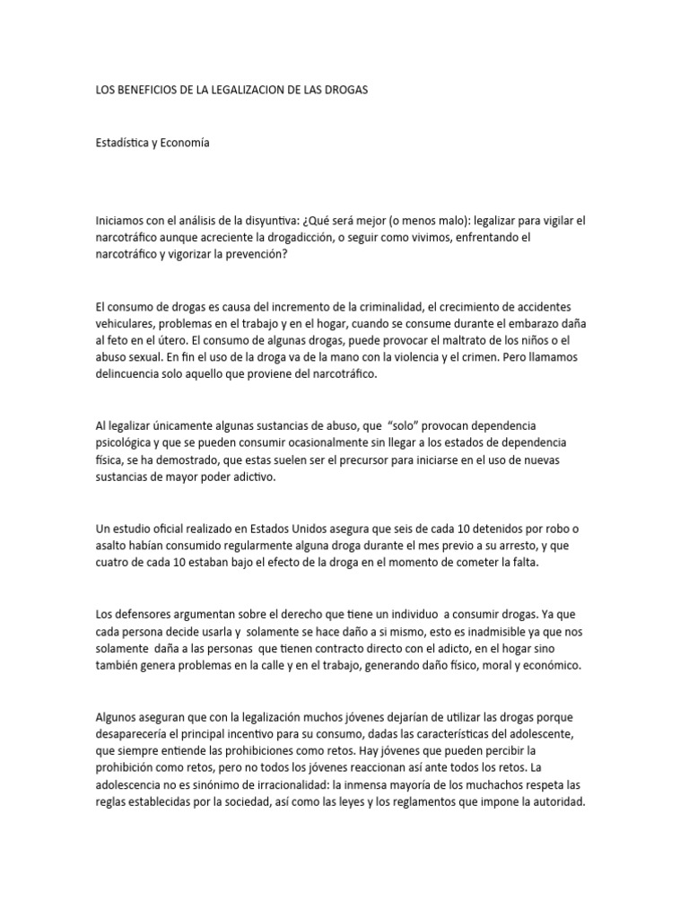 Los Beneficios De La Legalizacion De Las Drogas Pdf Comercio