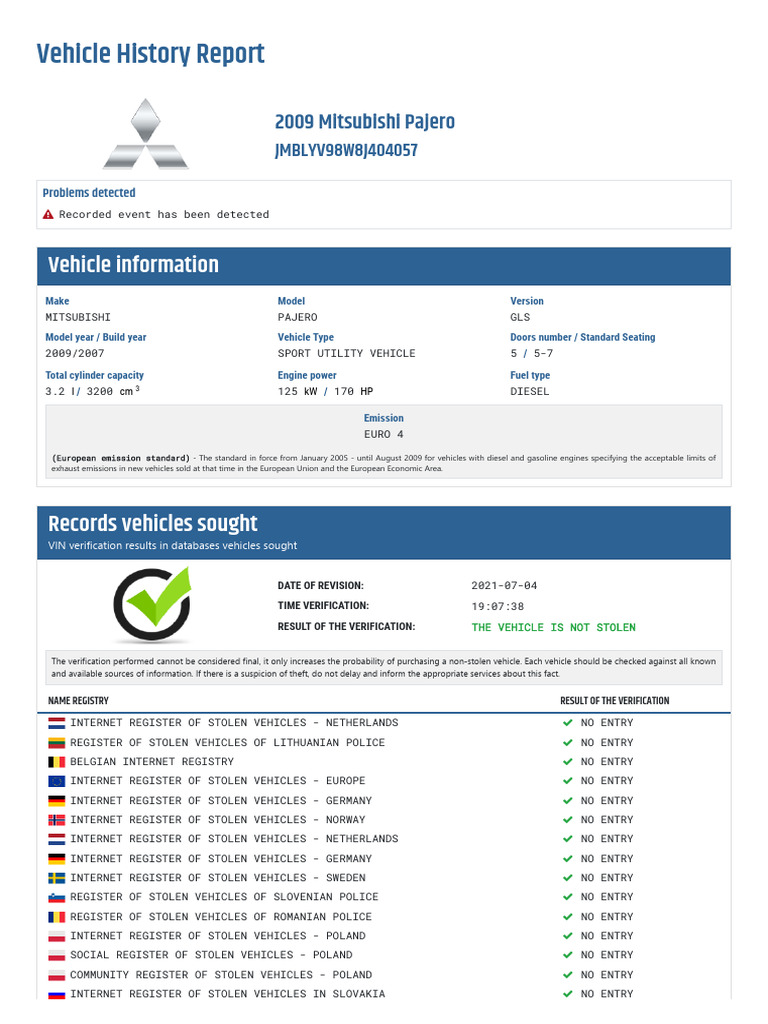 Vehicle History Report | PDF | Exhaust Gas | Diesel Engine