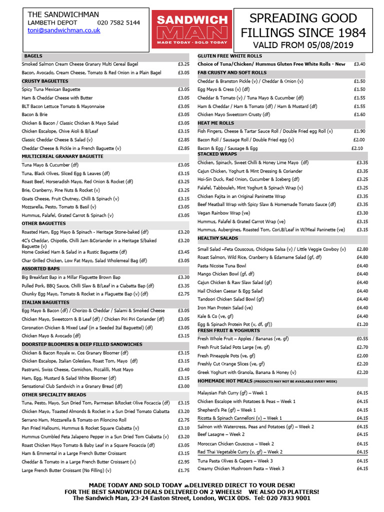 Sandwich Man Menu | PDF | Salad | Bacon