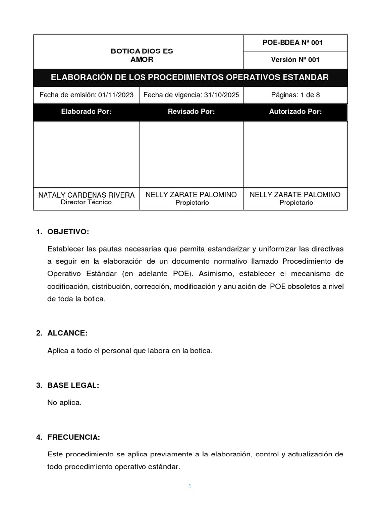 Poes 001 Elaboracion de Los Procedimientos Operativos Estandar | PDF ...