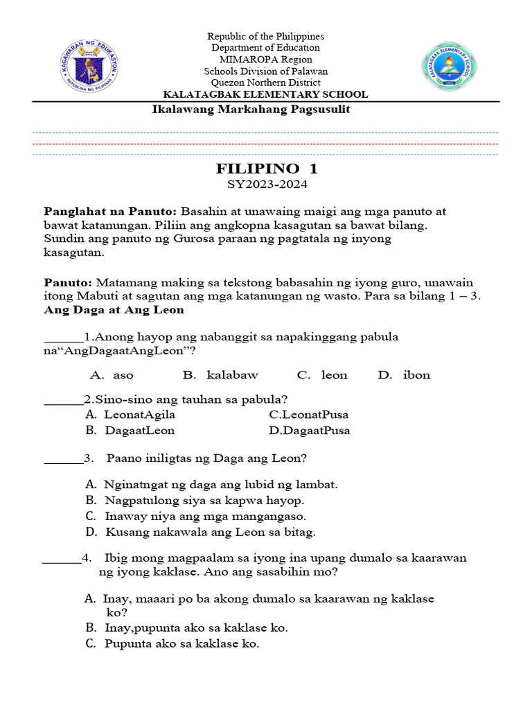 Filipino 1 - Q2 - PT - New | PDF