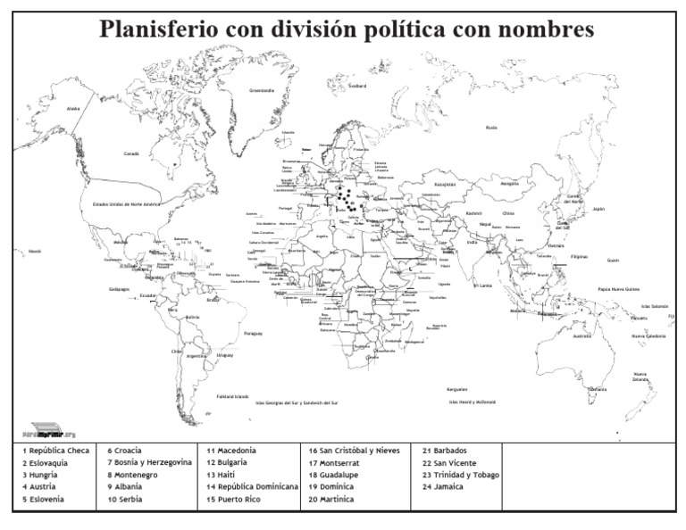 Mapa Mundi Con Division Politica Con Nombres para Imprimir | PDF | África