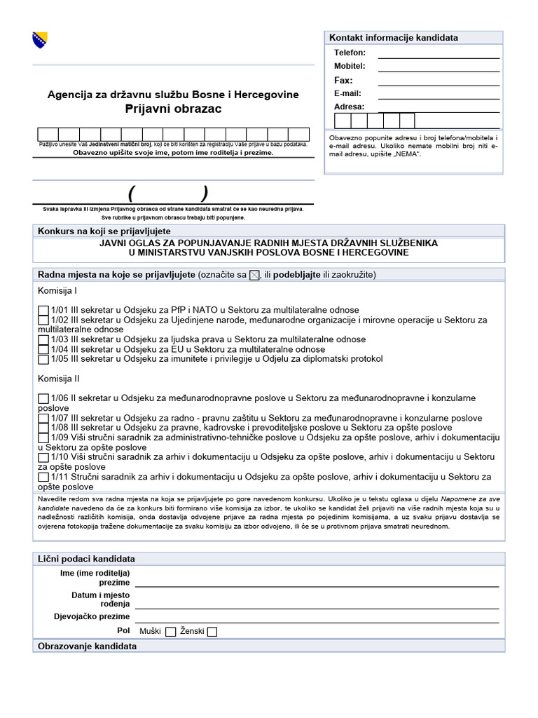 3.prijavni Obrazac Bs Novi | PDF