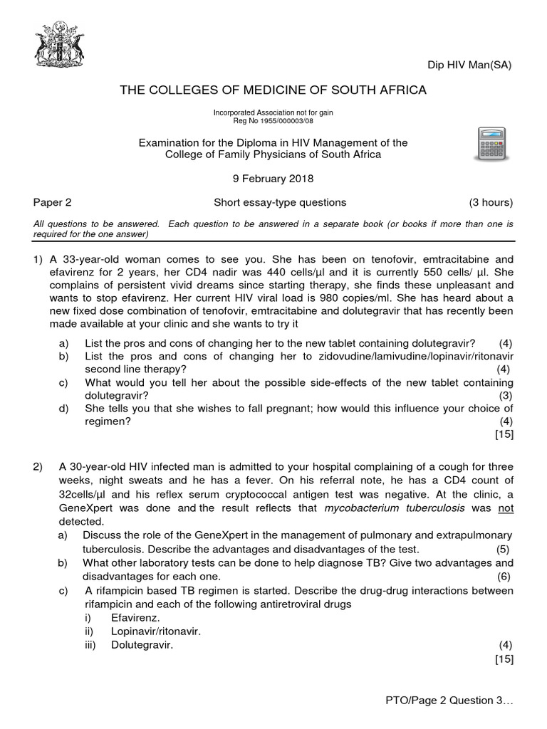 Diploma in HIV Management Exam Paper | PDF | Management Of Hiv/Aids ...