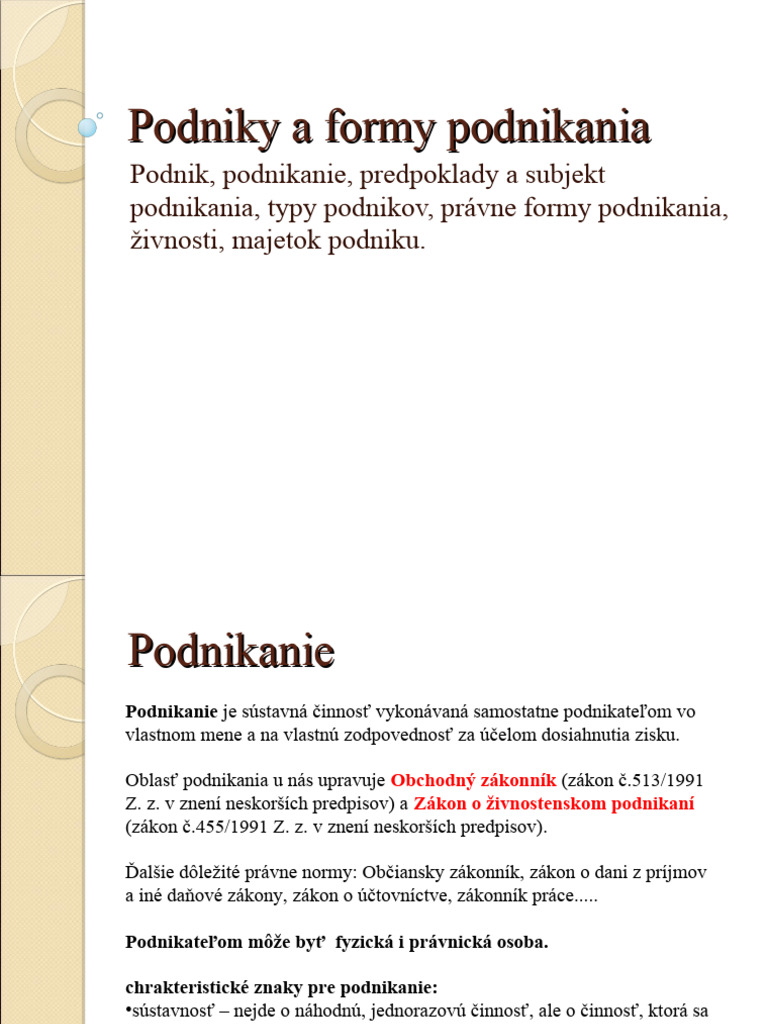 5 Podniky A Formy Podnikania | PDF