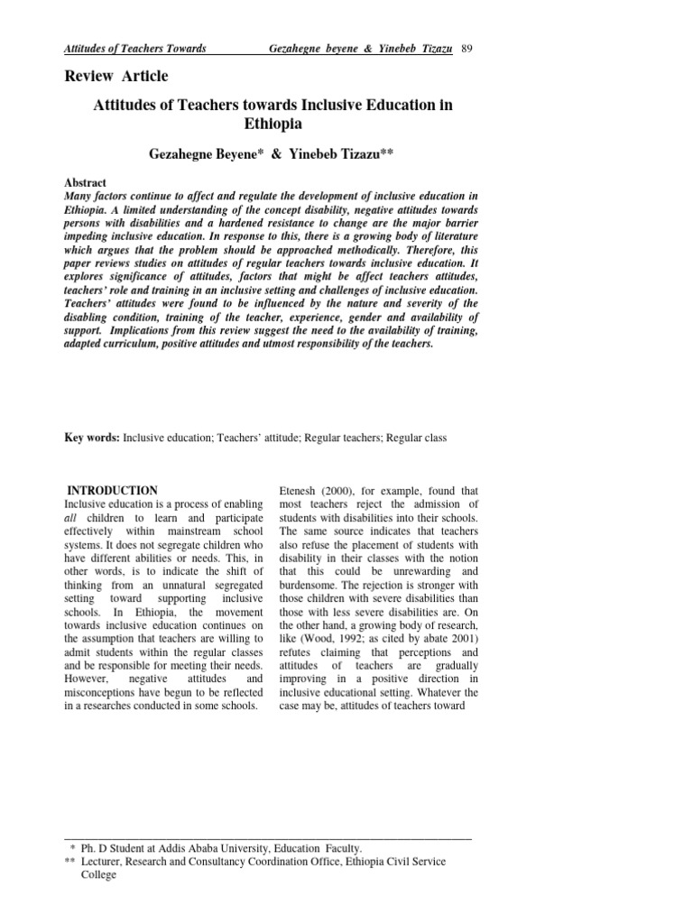 Teachers Attitudes On Inclusive Education Pdf Inclusion Education