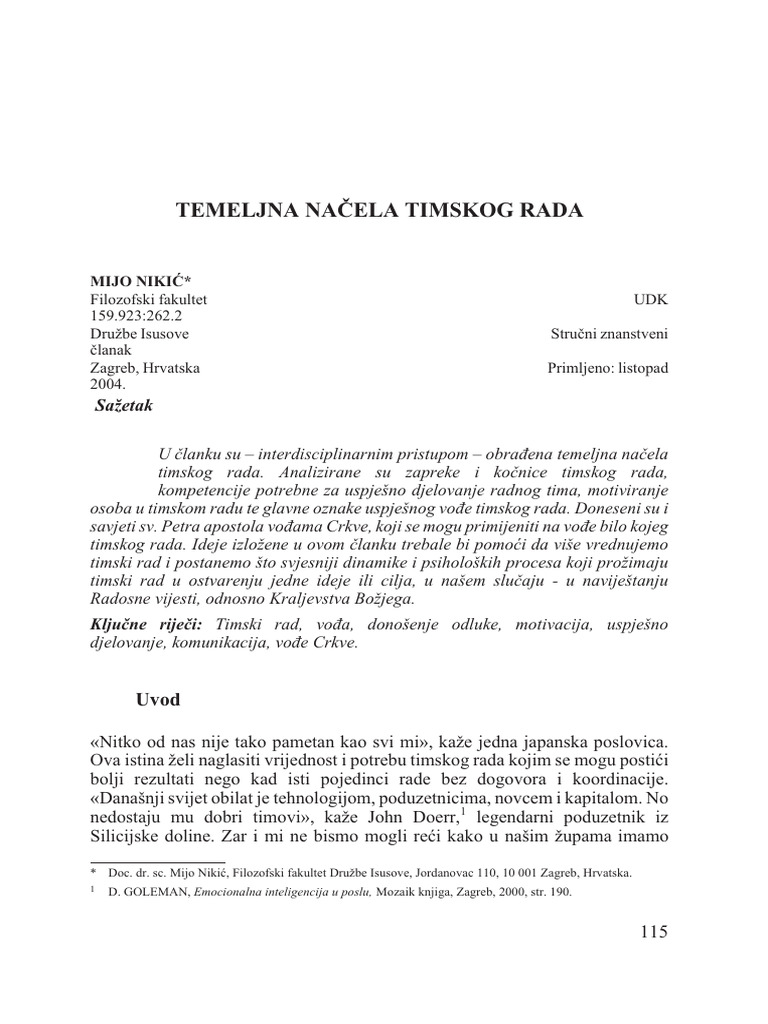 Temeljna Nacela Timskog Rada | PDF