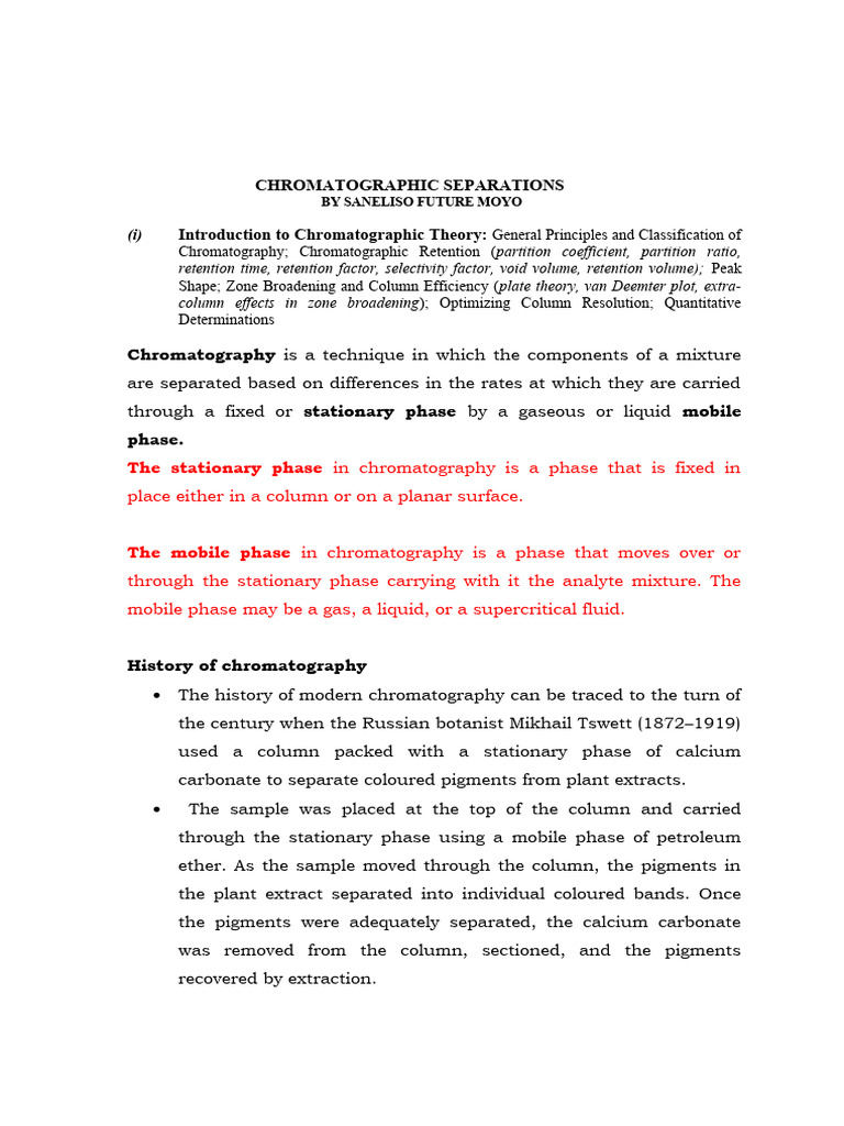 Chromatographic Separation Lecture Notes 1 Pdf Chromatography High Performance Liquid