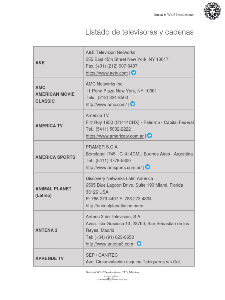 Listado de Televisoras y Cadenas | PDF | Televisión por cable | Televisión