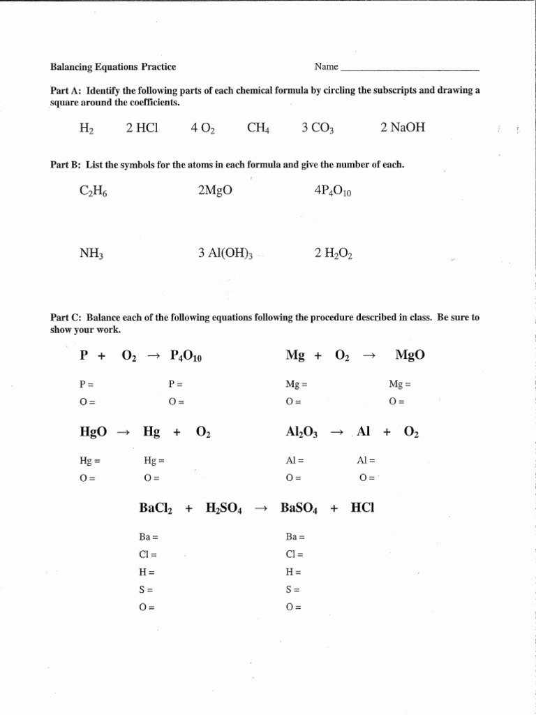 Balancing Equations Practice | PDF