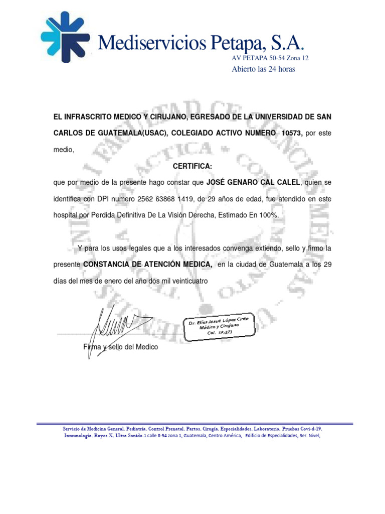 Mediservicios Petapa Certificacion Medica de Buena Salud Daniel Mayo 21 ...