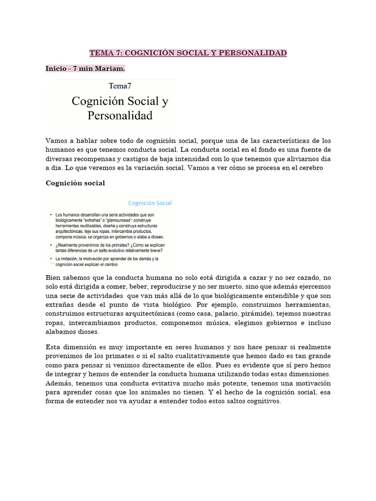 Tema 7 - Cognición Social y Personalidad | PDF | Las emociones | Psicopatía