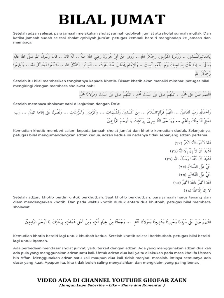Bilal Jum'at (Lengkap Do'a) | PDF