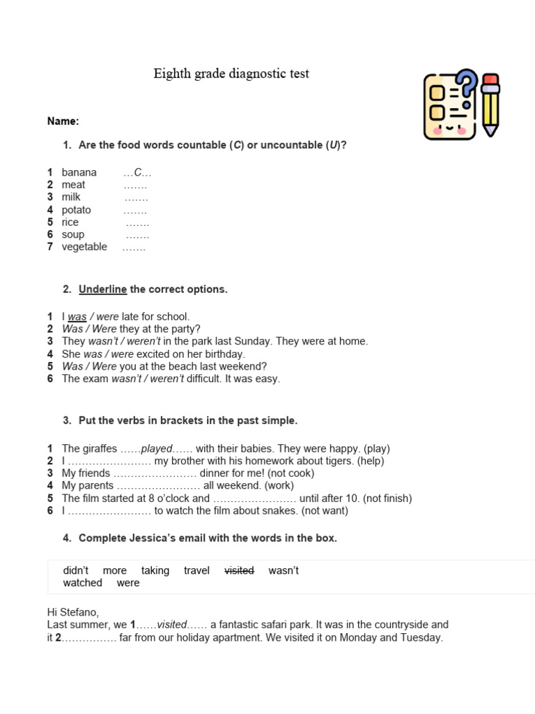 Eighth Grade Diagnostic Test | PDF | Cooking, Food & Wine