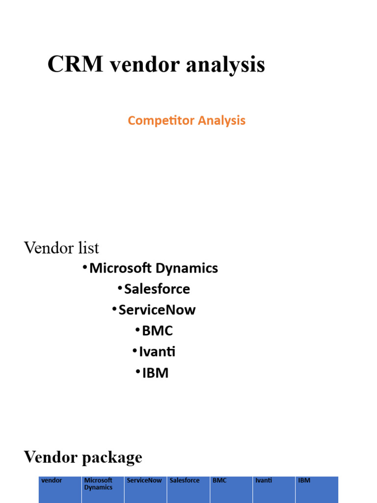CRM Vendor Analysis | Download Free PDF | Customer Relationship Management | Cloud Computing