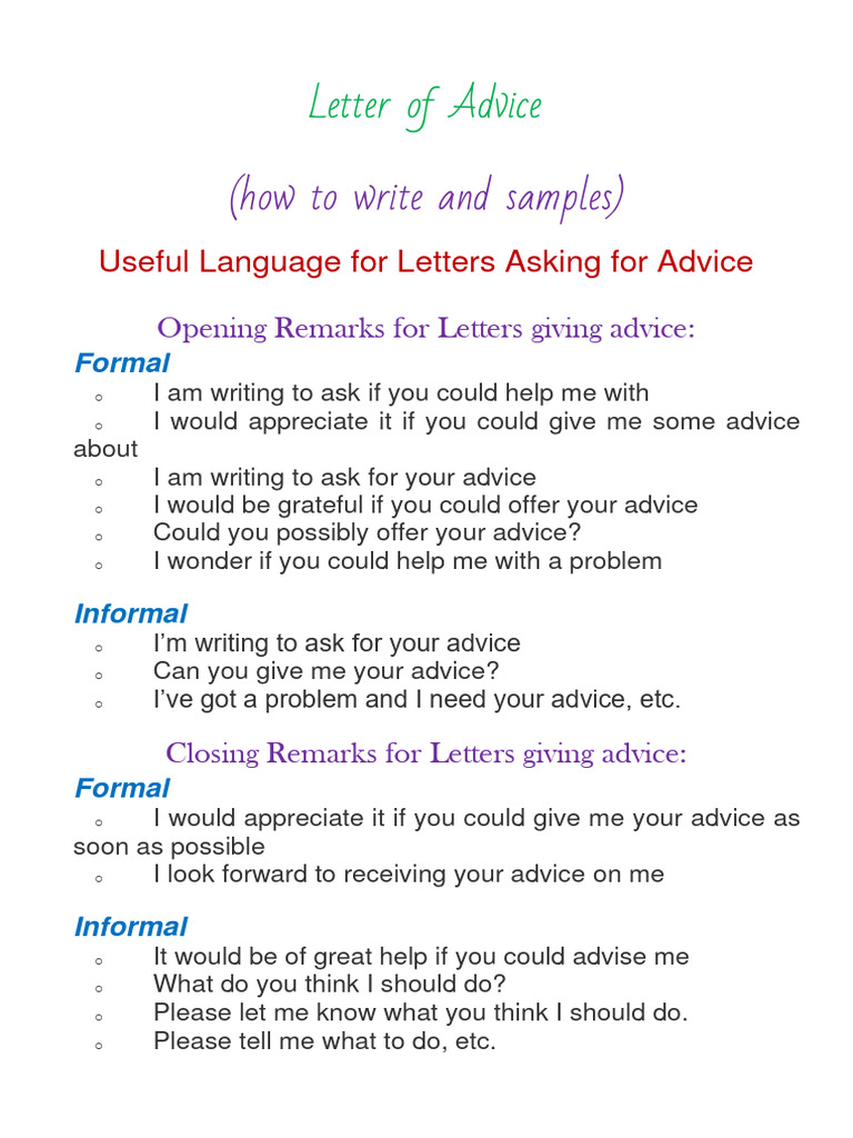 Letter of Advice | PDF | Healthy Diet