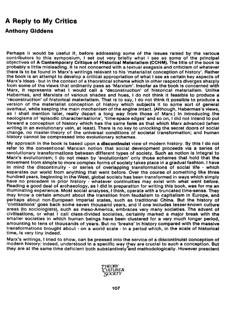 Giddens' Critique of Historical Materialism | PDF | Marxism | Martin ...