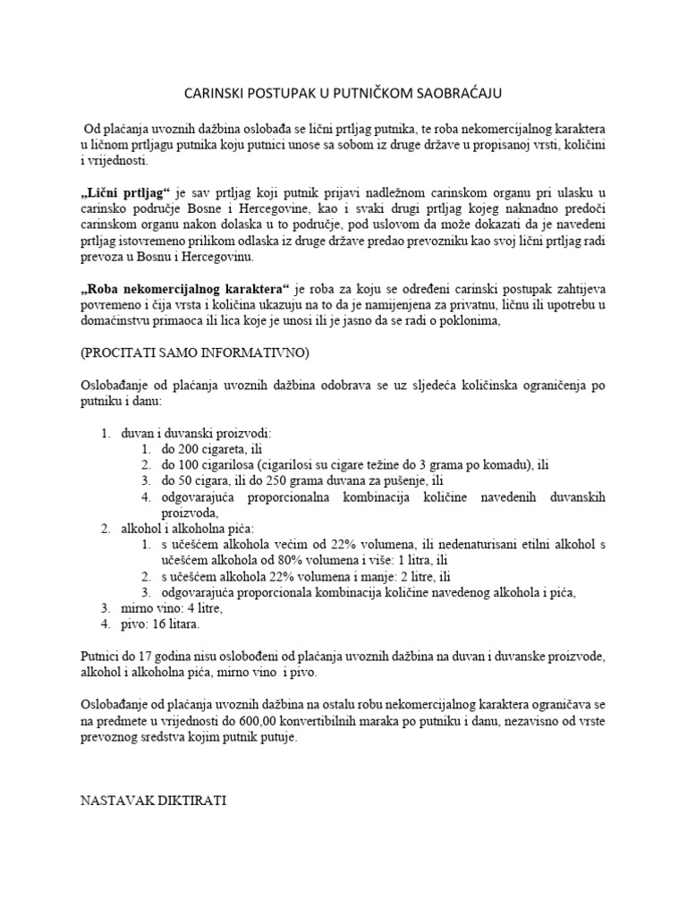 Carinski Postupak U Putnickom Saobracaju | PDF