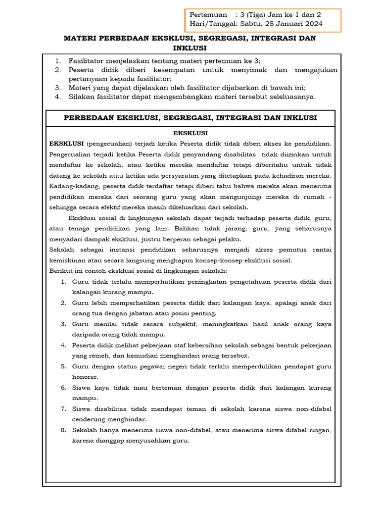 Materi Perbedaan Eksklusi, Segregasi, Integrasi, Inklusi Untuk Fasil ...