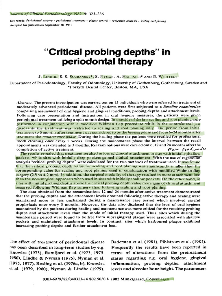 1982. Lindhe. Critical Probing Depths. | PDF