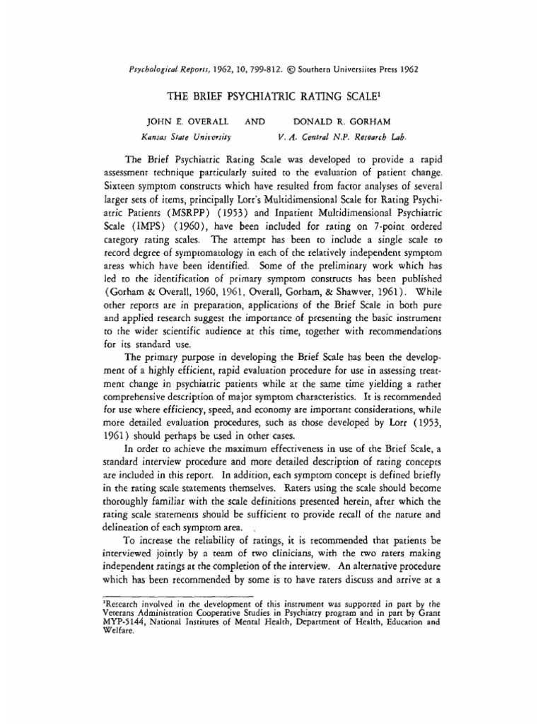 Brief Psychiatric Rating Scale Overview | PDF | Psychiatry | Patient