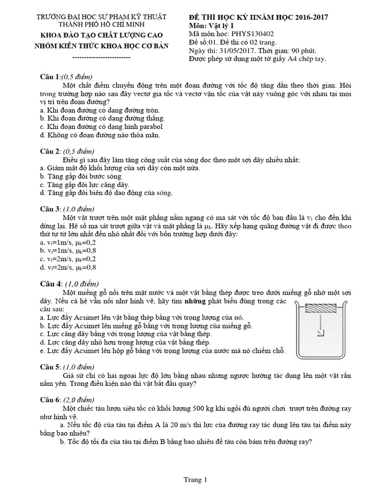 LÍ 1 2017 HKII CLC - ĐỀ | PDF