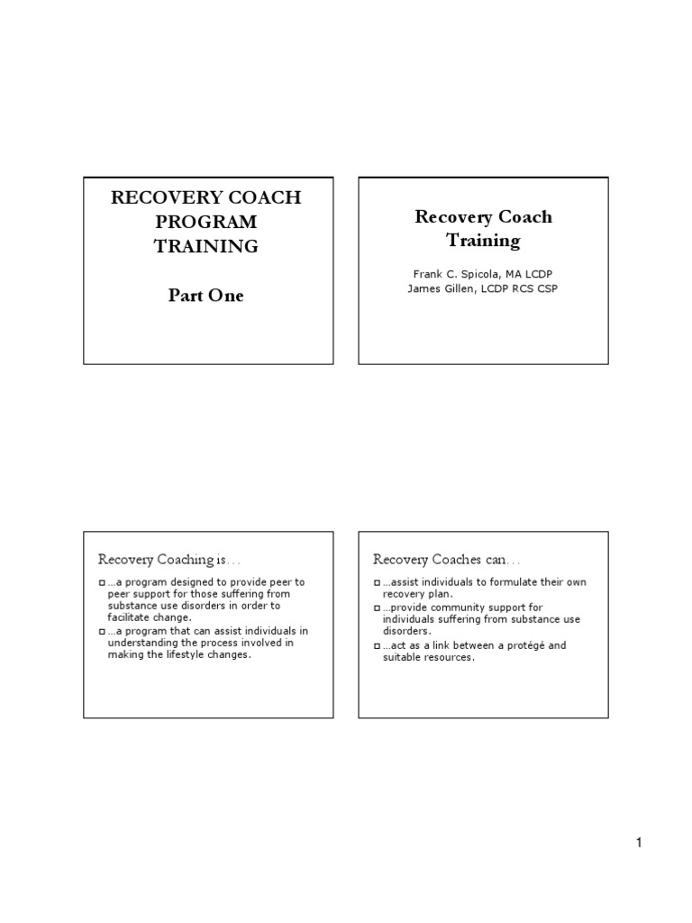Recovery Coach Training Part1 Handouts | PDF | Recovery Approach ...