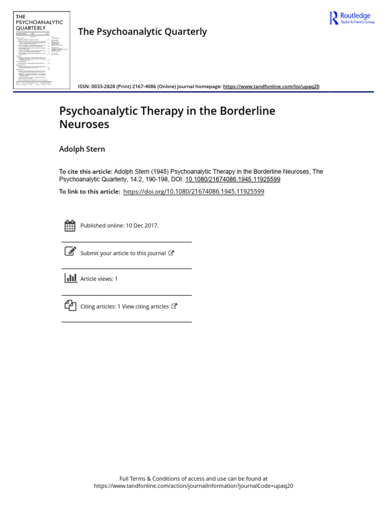 Stern's Therapy for Borderline Disorders | PDF | Psychoanalysis | Neurosis