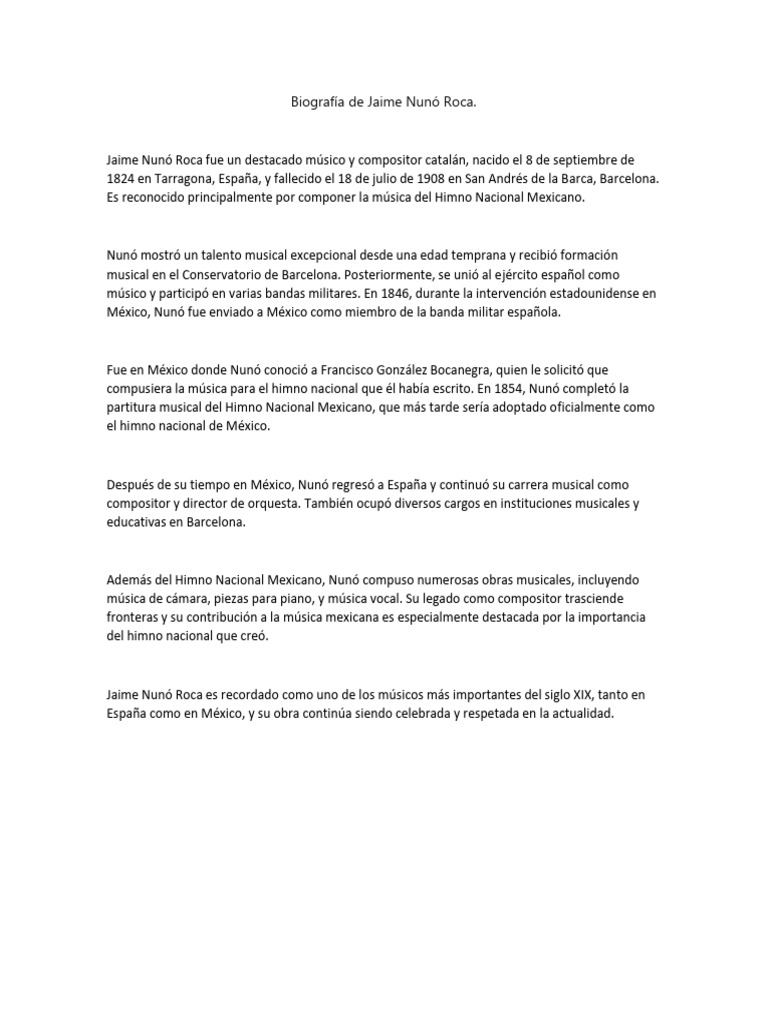 Biografía de Jaime Nunó Roca | PDF