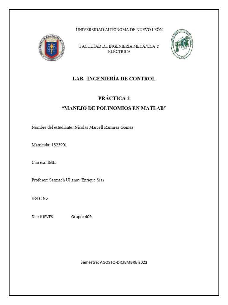 Lab. Ingeniería de Control - PRACTICA-2 | PDF