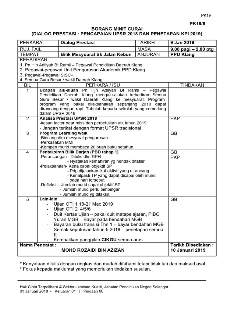 Minit Curai Dialog Prestasi UPSR | PDF