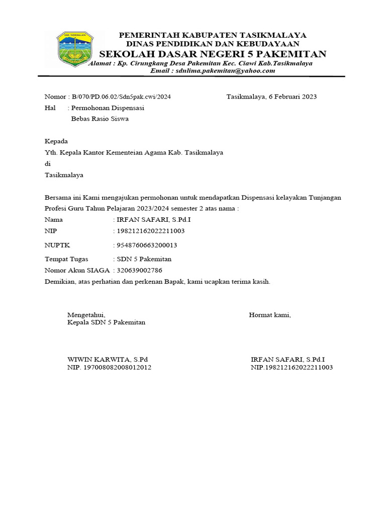 Contoh Surat Permohonan Dispensasi | PDF