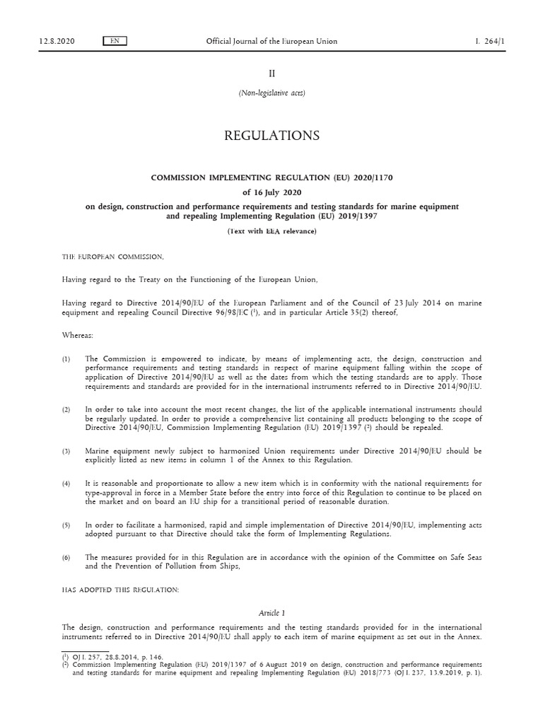 Commission Implementing Regulation (EU) 2020 (2) 1170 of 16 July 2020 ...
