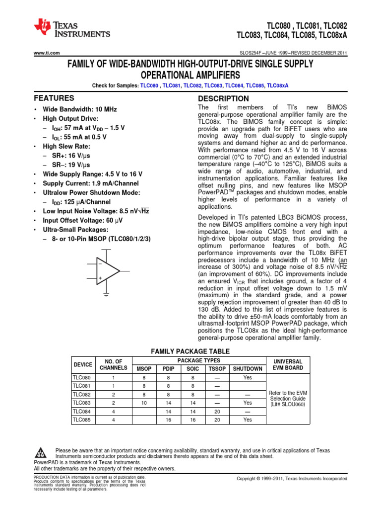 TLC 082 A | PDF | Amplifier | Operational Amplifier