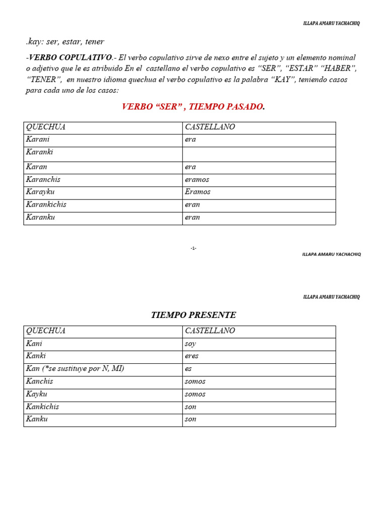 Verbo Copulativo Quechua 2 | PDF | Verbo | Gramática