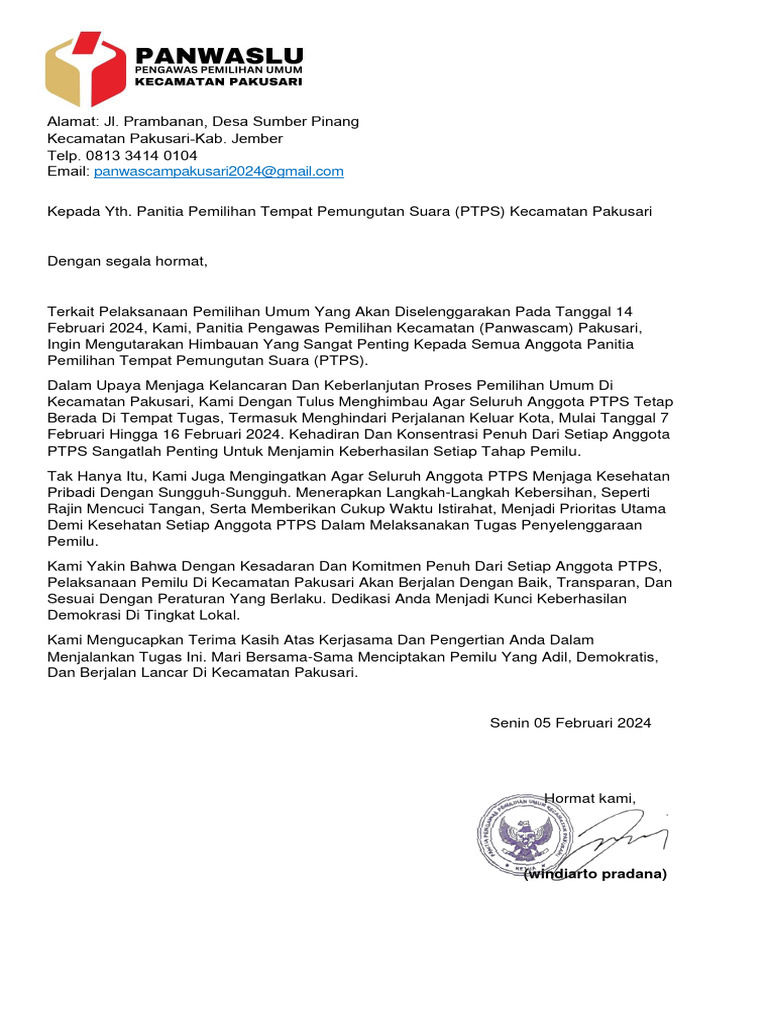 Himbauan Penting untuk PTPS Pemilu 2024 | PDF