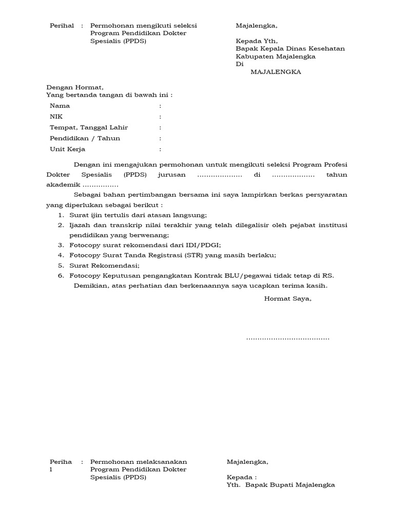 Form Permohonan Seleksi PPDS Mandiri | PDF