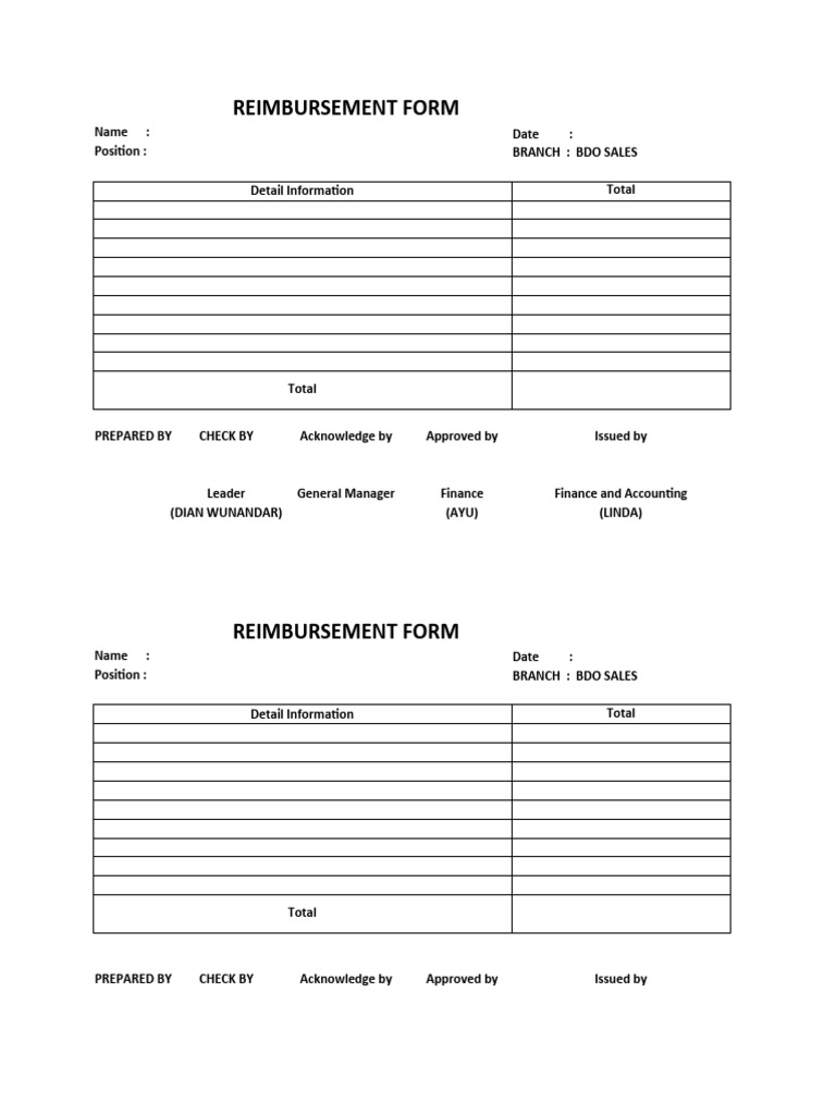 BDO Sales Reimbursement Form | PDF