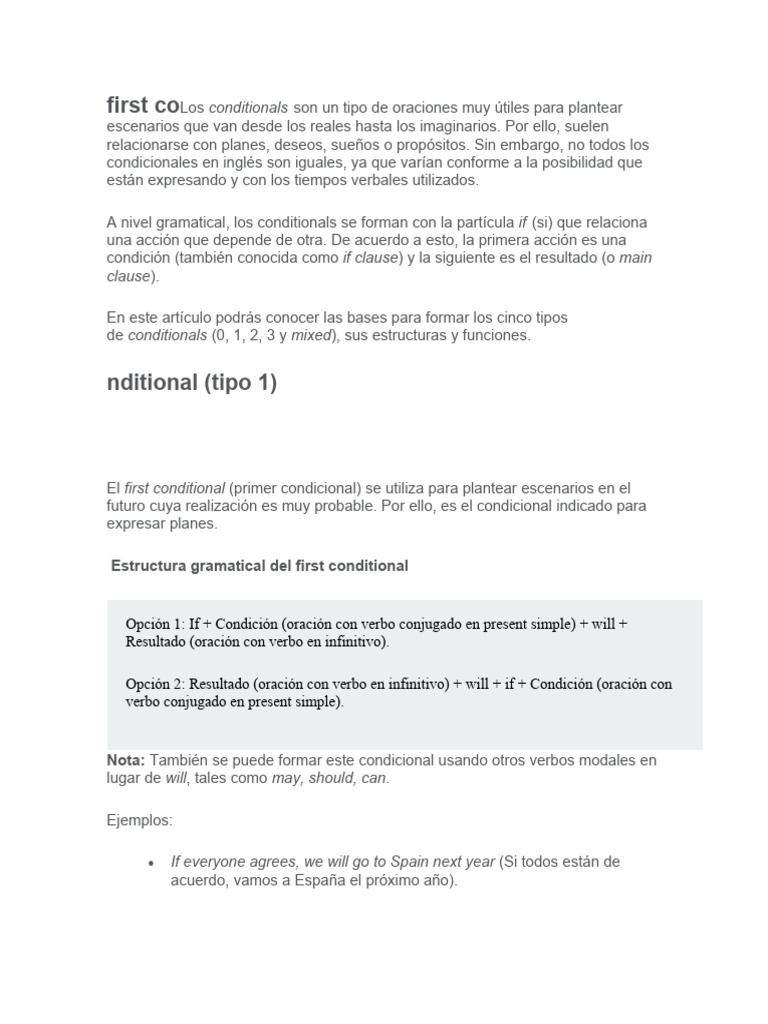 Estructura del Primer Condicional en Inglés | PDF