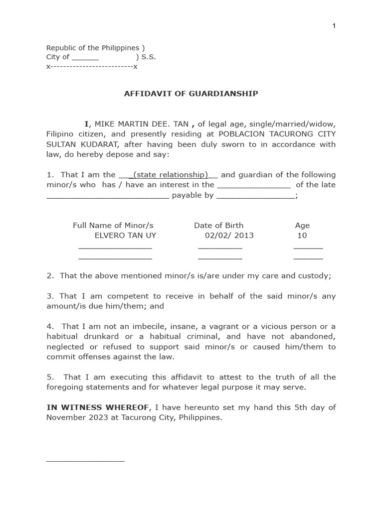 Affidavit of Guardianship | PDF