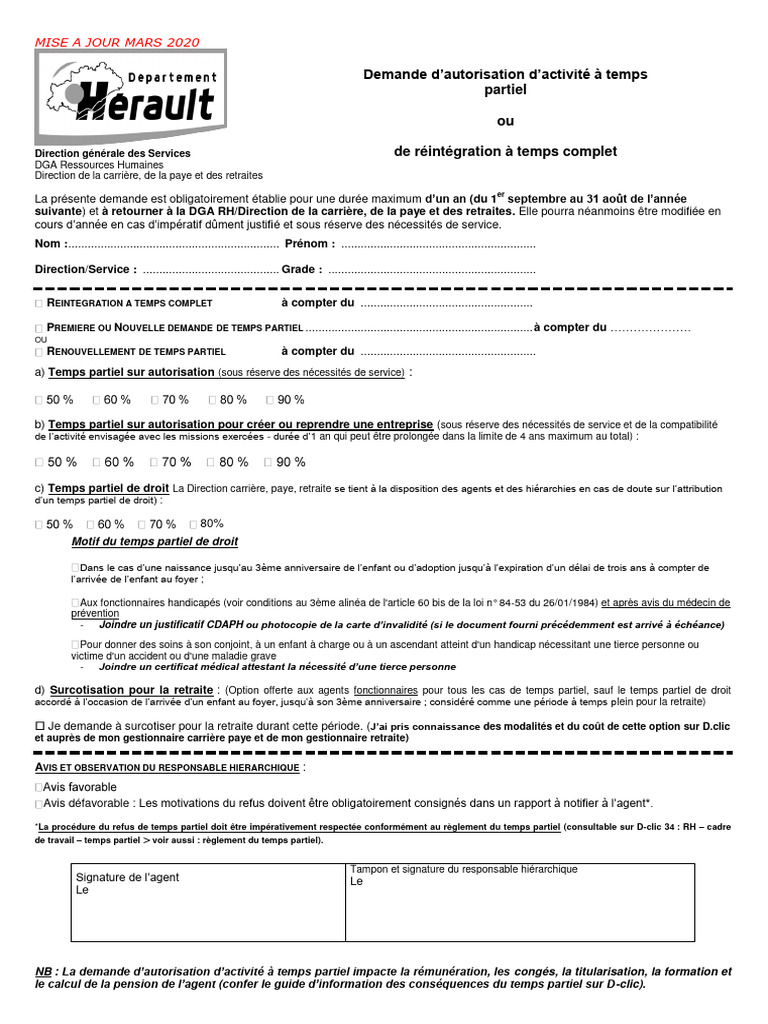 Imprimé Temps Partiel Mis À Jour Mars 2020 | PDF | Invalidité | Retraite