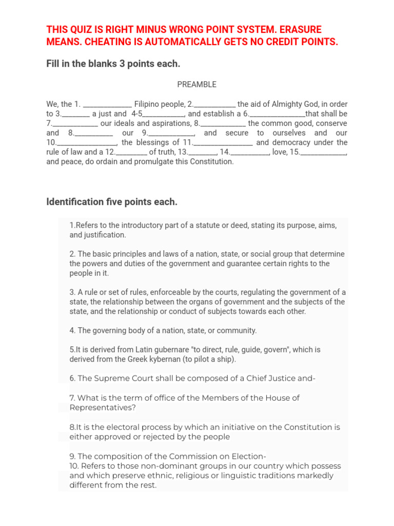 QUIZ | PDF | Article Two Of The United States Constitution | Constitution
